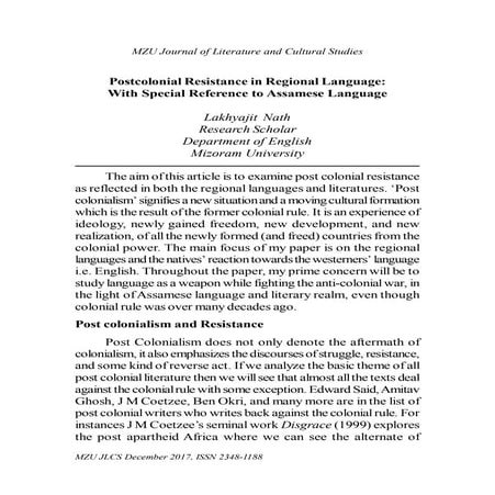Postcolonial Resistance in Regional Language: With Reference to ...