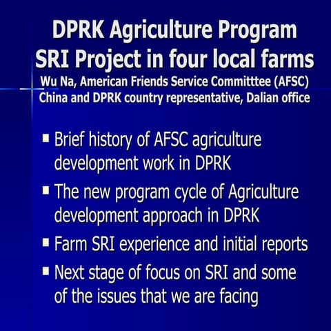 1023 DPRK Agriculture Program SRI Project in four local farms | PPT ...