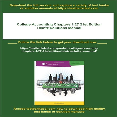 College Accounting Chapters 1 27 21st Edition Heintz Solutions Manual | PDF