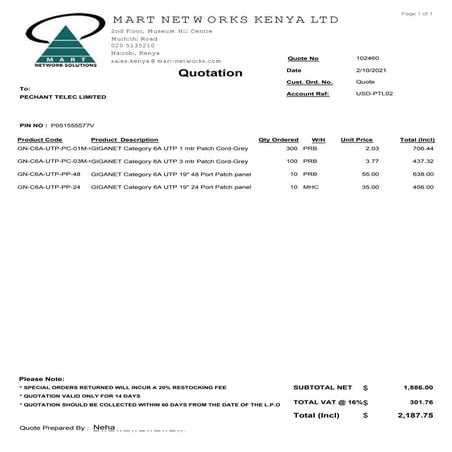 mart networks quote | PDF
