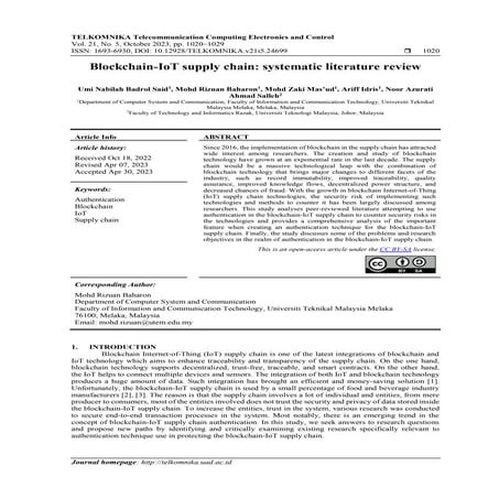 Blockchain-IoT supply chain: systematic literature review | PDF