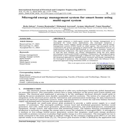 Microgrid energy management system for smart home using multi-agent system | PDF