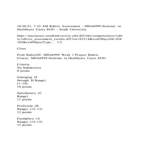 102621, 732 AM Rubric Assessment - MHA6999-Seminar in Healt | DOCX