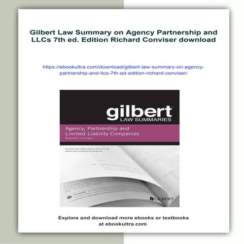 Gilbert Law Summary on Agency Partnership and LLCs 7th ed. Edition ...