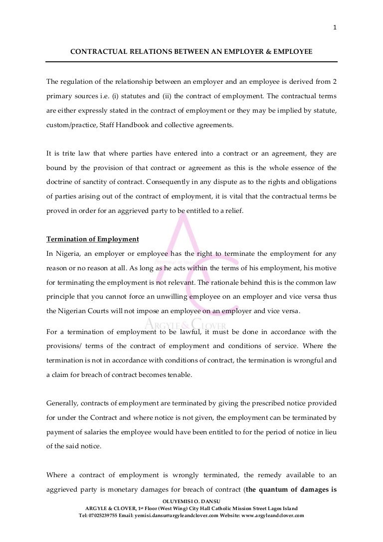 CONTRACTUAL RELATIONS BETWEEN AN EMPLOYER