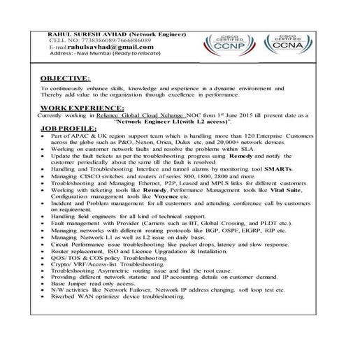 Resume | DOCX | Computer Networking | Computing