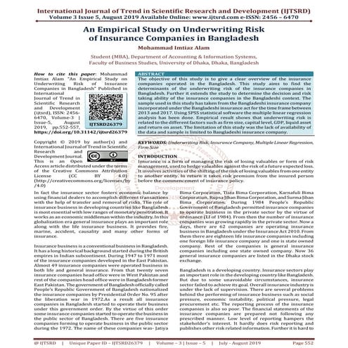 An Empirical Study on Underwriting Risk of Insurance Companies in ...