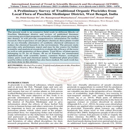 A Preliminary Survey of Traditional Organic Piscicides from Local Flora ...
