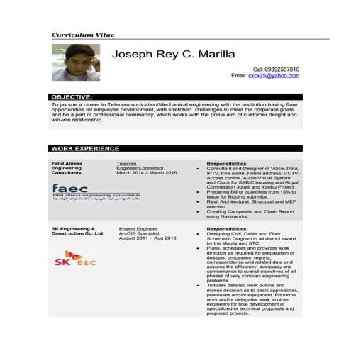 CV Joseph Rey C. Marilla | PDF