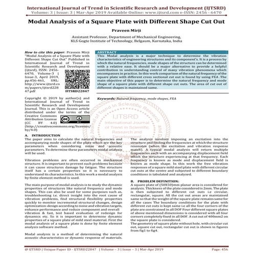 Modal Analysis of a Square Plate with Different Shape Cut Out | PDF