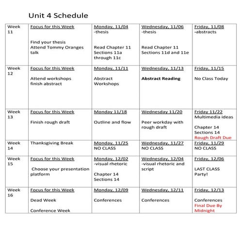 102 unit 4 schedule | PDF