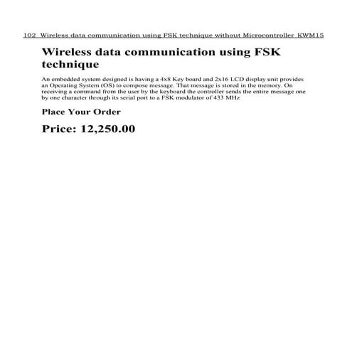 102 Wireless Data Communication Using Fsk Technique Without