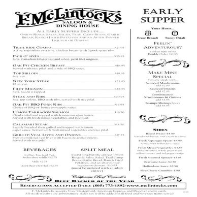 F. McLintocks Shell Beach Early Super Menu | PDF
