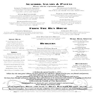 Shell Beach Dining House Dinner Menu Page 2 | PDF