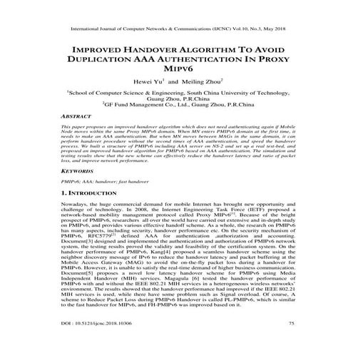 IMPROVED HANDOVER ALGORITHM TO AVOID DUPLICATION AAA AUTHENTICATION IN PROXY MIPV6 | PDF