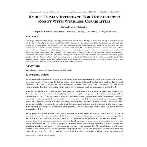 ROBOT HUMAN INTERFACE FOR HOUSEKEEPER ROBOT WITH WIRELESS CAPABILITIES ...