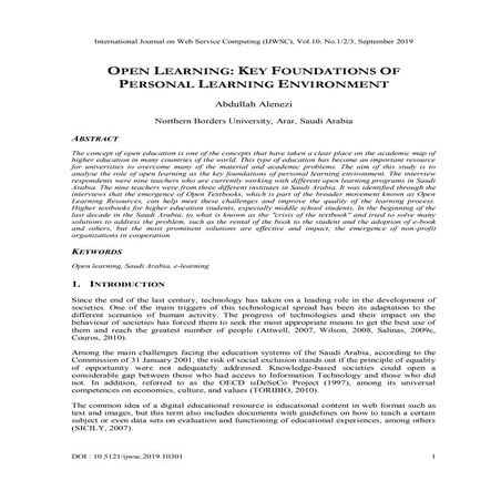 OPEN LEARNING: KEY FOUNDATIONS OF PERSONAL LEARNING ENVIRONMENT | PDF