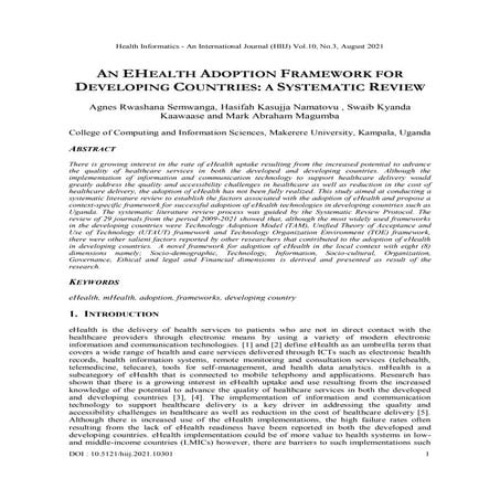 An Ehealth Adoption Framework For Developing Countries A Systematic Review Pdf