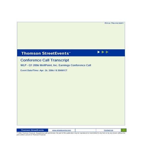 First Quarter 2006 Earnings Conference Call Transcript | PDF