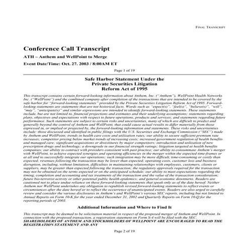 Transcript of the Anthem and WellPoint Announcement | PDF