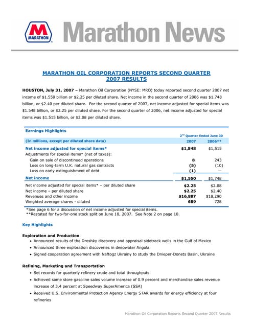 marathon oil 3rd Quarter 2007 | PDF
