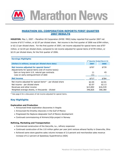 marathon oil 2nd Quarter 2007 | PDF