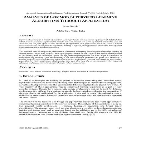 Analysis Of Common Supervised Learning Algorithms Through Application Pdf 4601