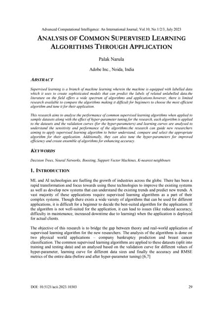 Analysis Of Common Supervised Learning Algorithms Through Application Pdf 4601