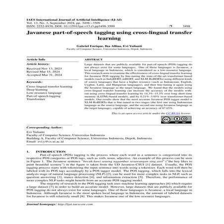 Javanese part-of-speech tagging using cross-lingual transfer learning | PDF