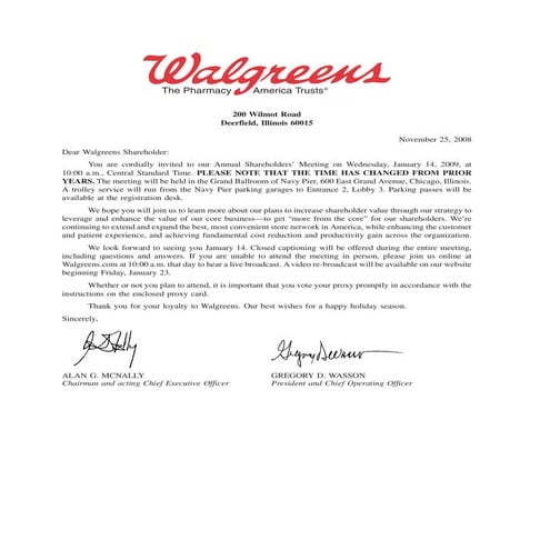 walgreen 2008 Proxy Statement | PDF | Business Accounting & Finance | Business