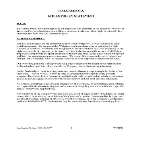 Ethics Policy Statement walgreen | PDF