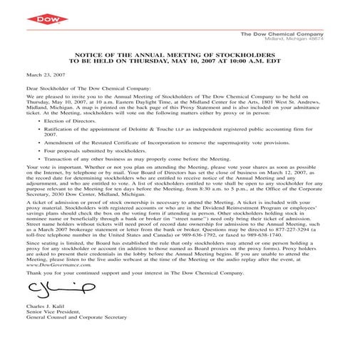 dow chemical 2007 Proxy Statement | PDF