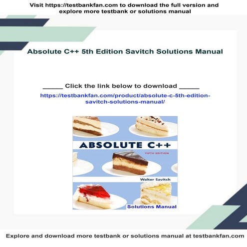 Instantly download the full Absolute C++ 5th Edition Savitch Solutions ...
