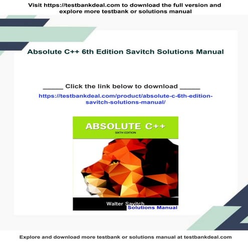 Absolute C++ 6th Edition Savitch Solutions Manual | PDF