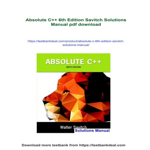 Absolute C++ 6th Edition Savitch Solutions Manual | PDF