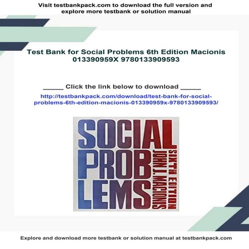 Test Bank for Social Problems 6th Edition Macionis 013390959X ...