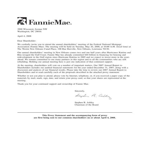 fannie mae Proxy Statement 2007 | PDF