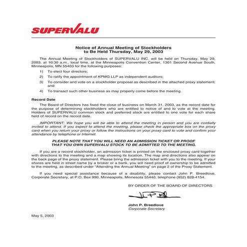 supervalu Proxy Statements2003 | PDF