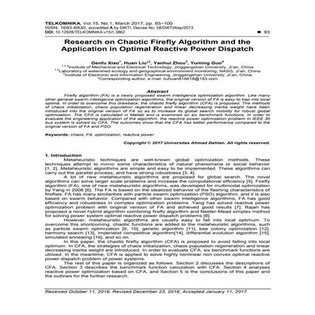 Research On Chaotic Firefly Algorithm And The Application In Optimal Reactive Power Dispatch Pdf