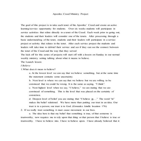 Apostles Creed Ministry Project | DOCX | Christianity | Religion ...