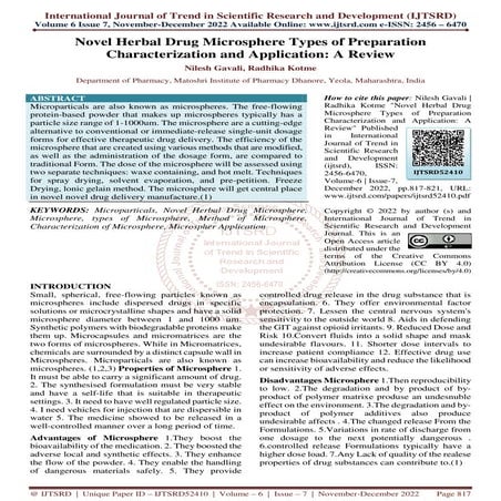 Novel Herbal Drug Microsphere Types of Preparation Characterization and ...