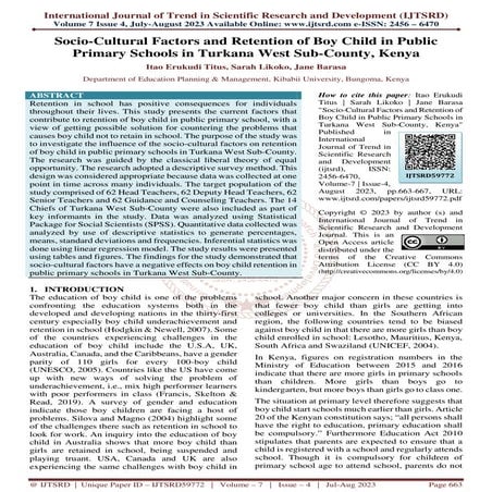 Socio Cultural Factors and Retention of Boy Child in Public Primary ...