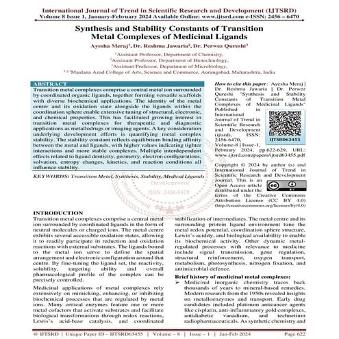 Synthesis and Stability Constants of Transition Metal Complexes of ...