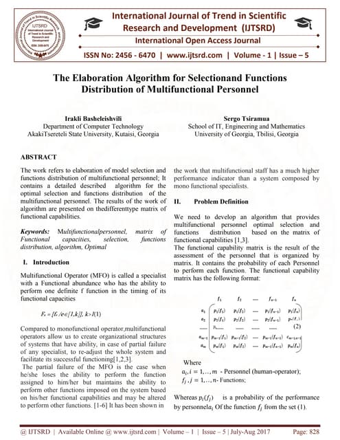 The Elaboration Of Algorithm For Selectionand Functions Distribution Of