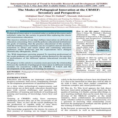 The Modes of Pedagogical Innovation at the CRMEF Inventory and ...