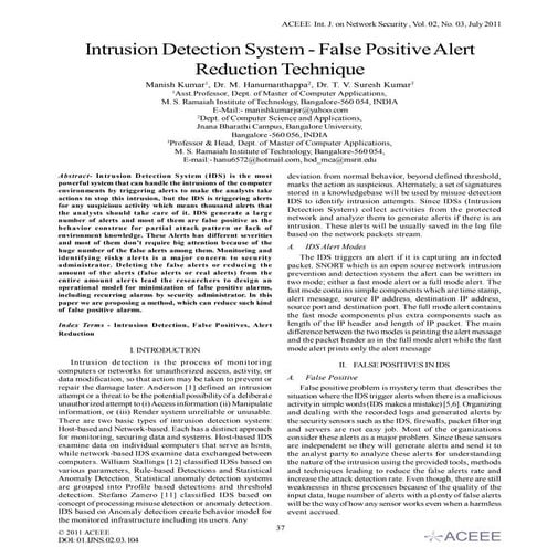 Intrusion Detection System False Positive Alert Reduction Technique Pdf