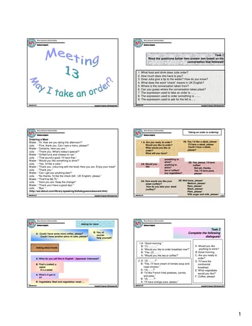 Role play situation "at a restaurant" | PPT | Food & Drink