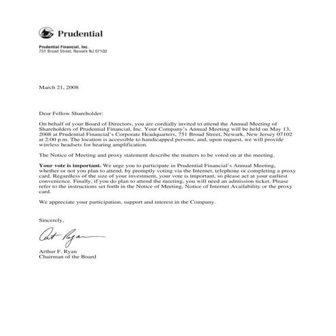 prudential financial Proxy Statements 2008 | PDF