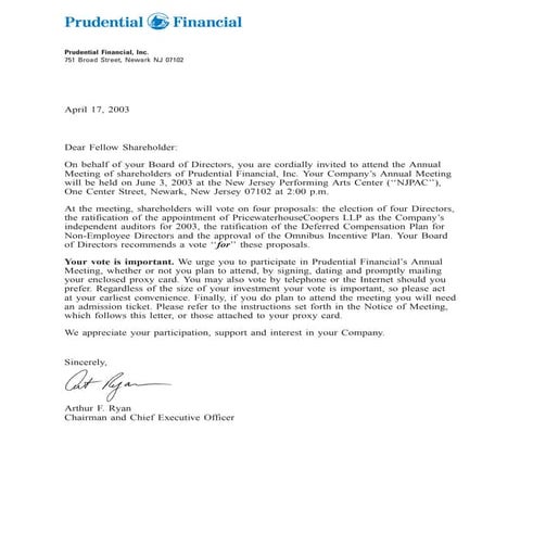 prudential financial Proxy Statements 2003 | PDF