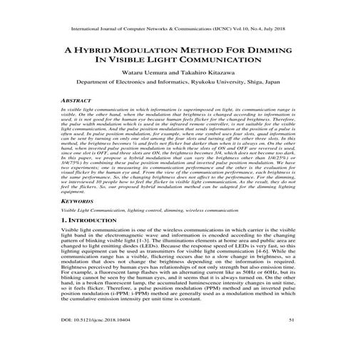 A Hybrid Modulation Method For Dimming In Visible Light Communication Pdf